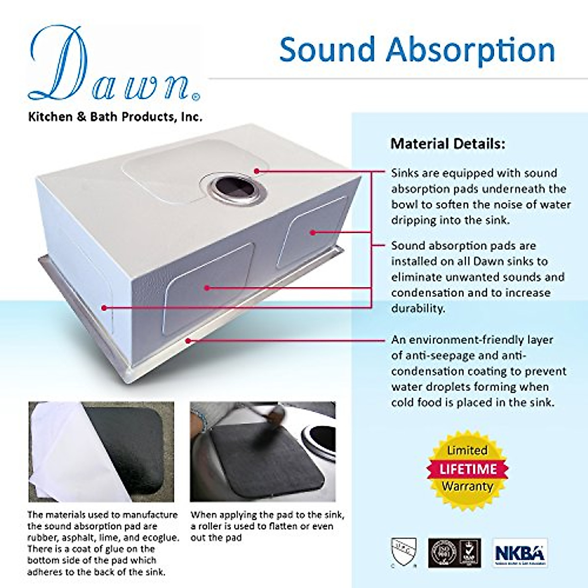 Dawn SRU201609 Undermount Small Corner Radius Single Bowl Sink, Polished Satin