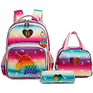 Egchescebo Girls Unicorn Toy backpack School Bookbag for Girls Kids Bling School Elementary Backpacks 17" 3PCS Toddler Backpack with Lunch Box Girls Bookbag Unicorn Bags for Girls Pink