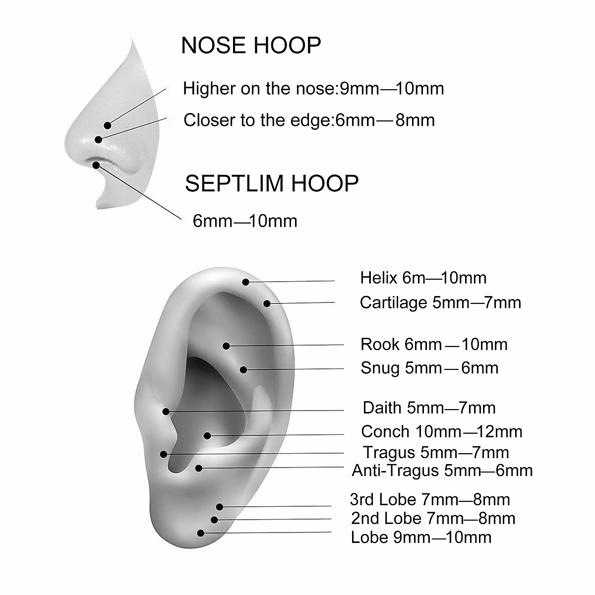 Melighting G23 Titanium Nose Rings Hoop 16G Conch Piercing Jewelry Clear CZ Double Titanium Helix Earrings Septum Rings Tragus Daith Piercing Jewelry for Women