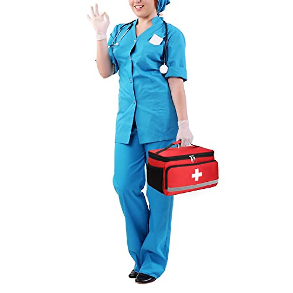 First Aid Bag Empty Medicine Bag Pill Bottle Organizers Storage Travel Medical Bag Home Family Hiking Med Medication Bag Portable Prescription Case Carrier Medic Supplies Holder Container Large (Red)