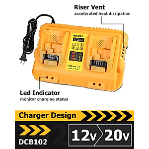 DCB102 Replacement for Dewalt Battery Charger Station Comaptible with Dewalt 12V/20V Battery Charger Work with Dewalt 20V Battery and Tools（Yellow）