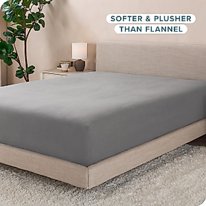 Bare Home Super Soft Fleece Fitted Sheet - Twin Size - Extra Plush Polar Fleece, No-Pilling - Deep Pocket - All Season Cozy Warmth (Twin, Light Grey)