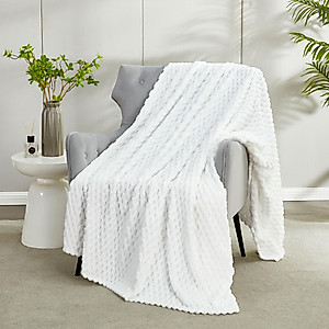 DREAMNINE Decorative Soft Plush Fleece Throw Blanket for Couch Sofa 50" x 60", Luxury Shaggy Lightweight 3D Pattern Velvet Flannel Blanket for Bedroom, Solid Cute Warm Lap Blanket for Winter Pet,White