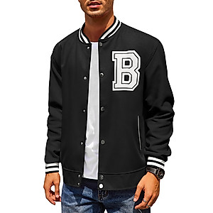 COOFANDY Men All Black Varsity Jacket Costume Letterman B Bomber Vintage Jacket Casual Stylish Jacket