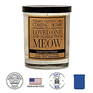Nothing Like Coming Home to A Loved One and Hearing Them Meow, Kraft Label Scented Soy Candle, Citrus, Spice, Sandalwood, 10 Oz. Glass Jar Candle, Made in The USA, Decorative Candles, Funny Gifts