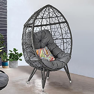 Wallowsun Patio Basket Wicker Chair PE Rattan Egg Lounge Chair with Cusion Pillow for Outdoor or Indoor