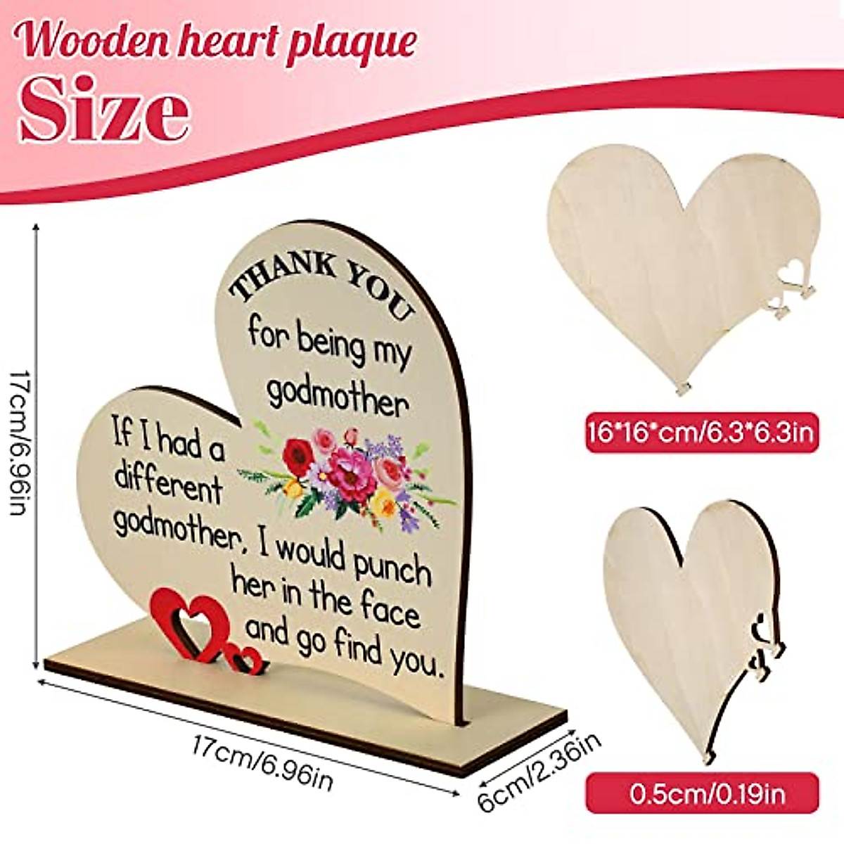 2 Pieces Godmother Gifts from Godchild Thank You for Being My Godmother Proposal Gifts Heart Wood Keepsake Inspirational Gift Idea for Godmother's Birthday Mother's Day God Mom Nurse