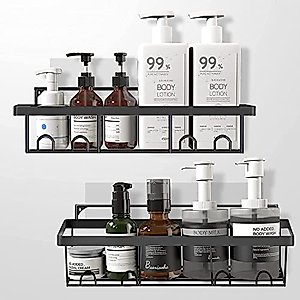 EARTHALL Shower Caddy 2 Pack, Bathroom Shower Organizer Hanging, Black Shower Caddy Suction Cup, Floating Shower Shelf for Inside Shower, Shower Storage Holder for RV/Bathroom