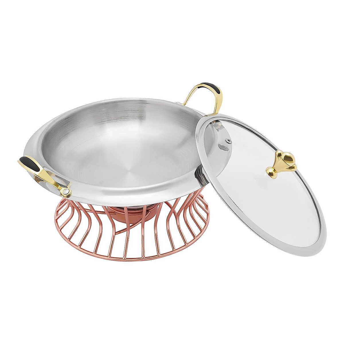 Round Stainless Steel Chafing Dish Buffet Catering Chafers Buffet Warmers with Fuel Holder for Hotels, Buffets, Restaurants (Red Copper)