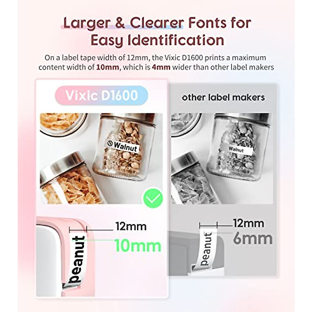 Vixic D1600 Bluetooth Label Maker (Comes with 1 Label Tape) Bundle with 4-Pack 3D11 Black on Clear Tapes, 1/2 Inch x 23 Feet (12mm x 7m) Each, Compatible D1600 Label Maker