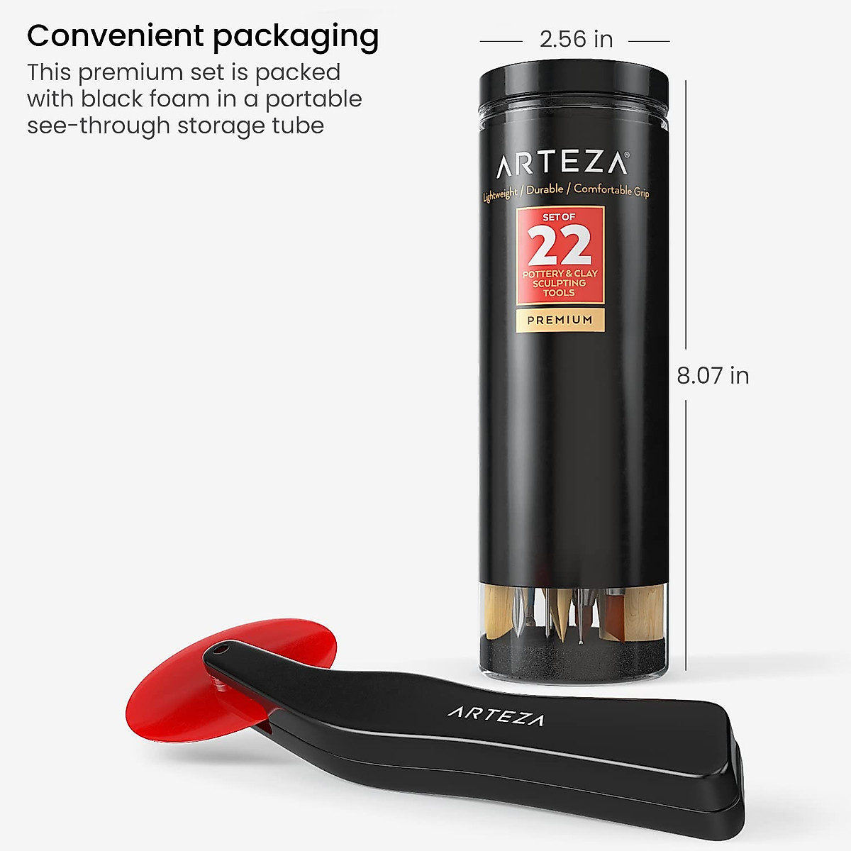 ARTEZA Pottery Tools & Clay Sculpting Tools, Set of 22 Pieces in PET Storage Tube, for Clay, Pottery, Ceramics Artwork & Holiday Crafts