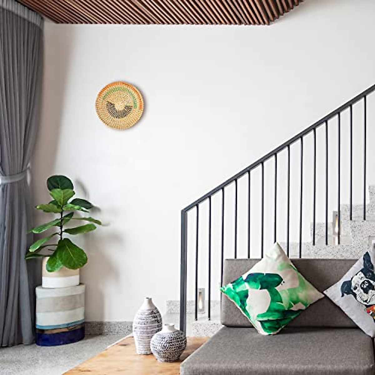 Kiwi Homie Round Woven Seagrass Wall Decor Basket Trays, Flat Natural Boho Baskets Handmade For Living Room, Decorative Wicker Wall Bakets For Unique Hanging Wall Art (12.99, Horizon)