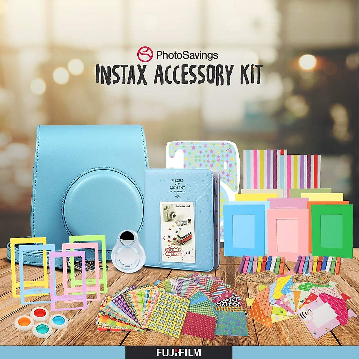 FUJIFILM Instax Mini 11 (Sky Blue) 168 Piece Accessory Bundle w/FUJIFILM INSTAX Mini Instant Film (40 Exposures) Camera Case w/Strap, Selfie Lens, Album, Stickers, Frames & More