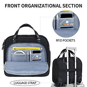 EMPSIGN Rolling Laptop Bag Women with Wheels, Rolling Briefcase for Women Fits Up to 15.6 Inch Laptop Briefcase on Wheels, Water-Repellent Overnight Rolling Computer Bag with RFID Pockets, Black