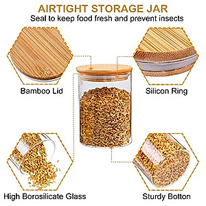 Qtip Holder, Glass Bathroom Canisters with Bamboo Lid, Cotton Ball Holder with Tray, Apothecary Jars for Cotton Swabs, Floss, Bathroom Accessories Storage Organizer (2 Pack)