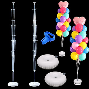 2 Sets Balloon Column Stand Kit 5.3 FT Adjustable Height Balloon Holder for Floor or Table with Water Fillable Base Balloon Tying Knot Tool for Baby Shower Graduation Birthday Wedding Christmas Party