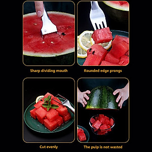 MIXCUT 2 in 1 Watermelon Slicer Fork Stainless Steel Cutter - Kids Fascinated Melon Cuber Cutting Tool - Carving and Cutting Utili Sliver