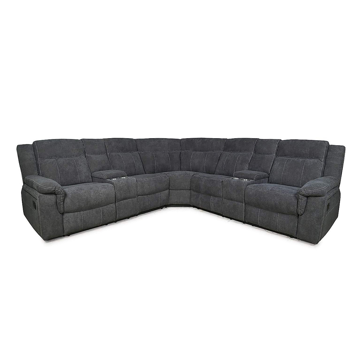 Elountik Modern Sectional Sofa Manual Lift Sofa Reclining Sofa Couch Large Sofa Set (Fabric Gray)