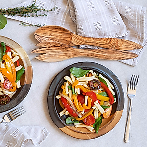 Tramanto Olive Wooden Salad Servers Set, 12 inch Tuscan Design