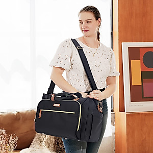 Hafmall Diaper Bag Tote with Changing Pad, Multifunctional Stylish Mommy Bag, Large Diaper Messenger Bag for Mom and Dad, Black