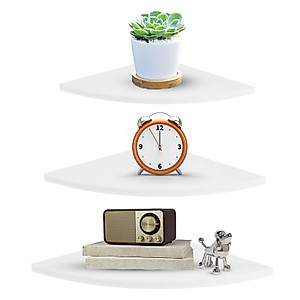 Yuehuam 3 Pack White Corner Floating Shelves Wall Mounted Corner Storage Display Shelving Floating Corner Shelf Rack for Bathroom, Bedroom, Living Room, Kitchen