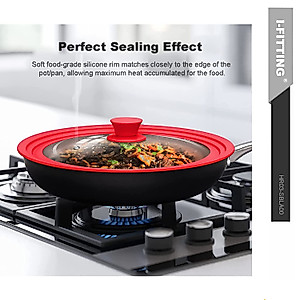 Universal Lid for Pot,Pan,Skillet Fits 8.5", 9.5,10 Cookware Silicon lid Dishwasher Safe, Replacement Lid Vented Tempered Glass with Heat Resistant Silicone Rim By HR Huare Technology, Red,1 Pack