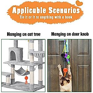 Lepawit 7Pcs Cat Hanging Toys Furry Balls Sound Toy with Ribbon and Elastic Coil Springs Catnip Hanging Cats Teaser Toys Cat Toy Mouse with Bells and Crinkle Paper for Indoor Cat