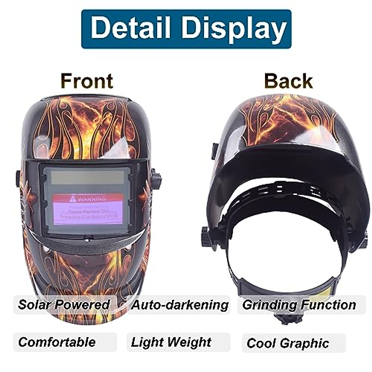 Solar Power Auto Darkening Welding Helmet with Wide Shade Range 4/5-9/9-13 with Grinding Feature & 2 Extra Lens Covers for ARC MAG MIG MMA Stick TIG Plasma Cutting (Model-44)