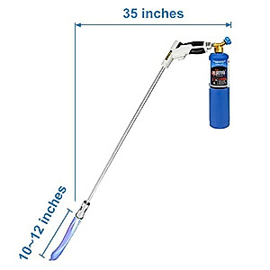 BLUEFIRE 35" long Propane Torch Weed Burner Self Igniting Cord Free Flamethrower Weed Torch Propane Burner for Yards, Lawns, Garden Work, BBQ Pits, Ice Melting
