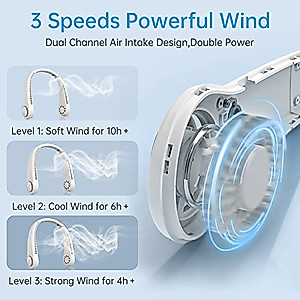 Yuzonc Portable Neck Fan, Personal Bladeless Fan, 4000 mAh Battery Operated USB Rechargeable Neck Fan, 3 speeds with 360° Cooling, Hands-Free Hanging Fan for Office, Travel, Outdoor Sports