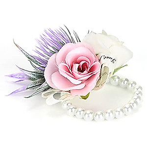 Xnferty Wrist Flower, Corsage Wristlet Corsages Bridal Bridesmaid Corsage Wristletfor Wedding Party(Pink)