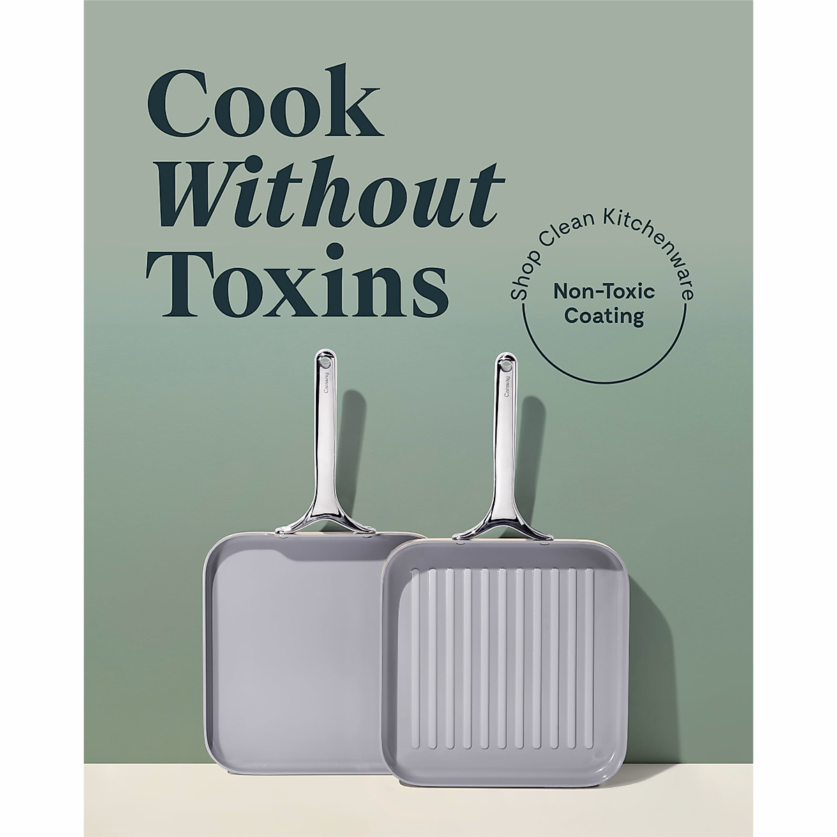 Caraway Griddle Pan & Grill Pan Duo - Non-Stick Ceramic Coated - Non Toxic, PTFE & PFOA Free - Oven Safe & Compatible with All Stovetops – Gray
