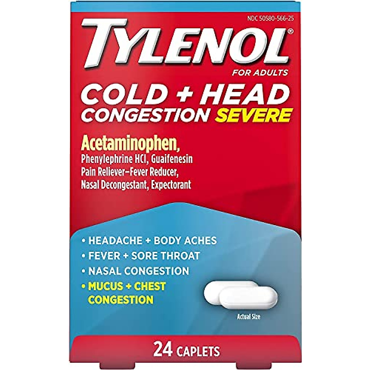 TYLENOL Cold Head Congestion Caplets for Adults, Severe, 24 ea (Pack of 4)