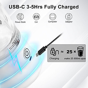 20 oz Personal Portable Blender, BPA Free USB C Rechargeable Blender with Travel Lid