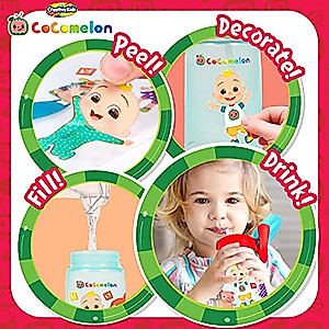 Creative Kids Cocomelon Decorate Your Own Water Bottle BPA Free Toddler Water Bottle with 4 Sheets of Customized Stickers - DIY Arts and Crafts - Easy to Grip Durable Gift for Boys & Girls Age 3+