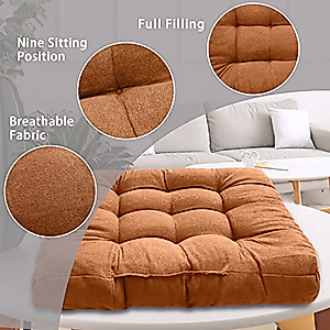 EGOBUY Meditation Floor Pillow, Square Large Pillows Seating for Adults, Brown Tufted Corduroy Cushions for Outdoor Yoga Tatami Fireplace Living Room, Memory Foam Filing, Brown, Cushion 22 x 22 Inch