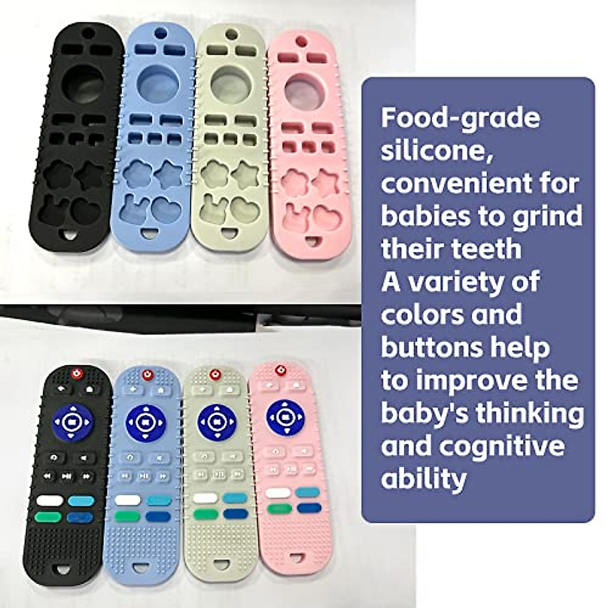 2-Pack Baby Teether Toys Silicone Toddler Sensory Toy Chew Toys Educational, TV Remote Control Shape Teething Toys for Babies 6-18 Months (Black)