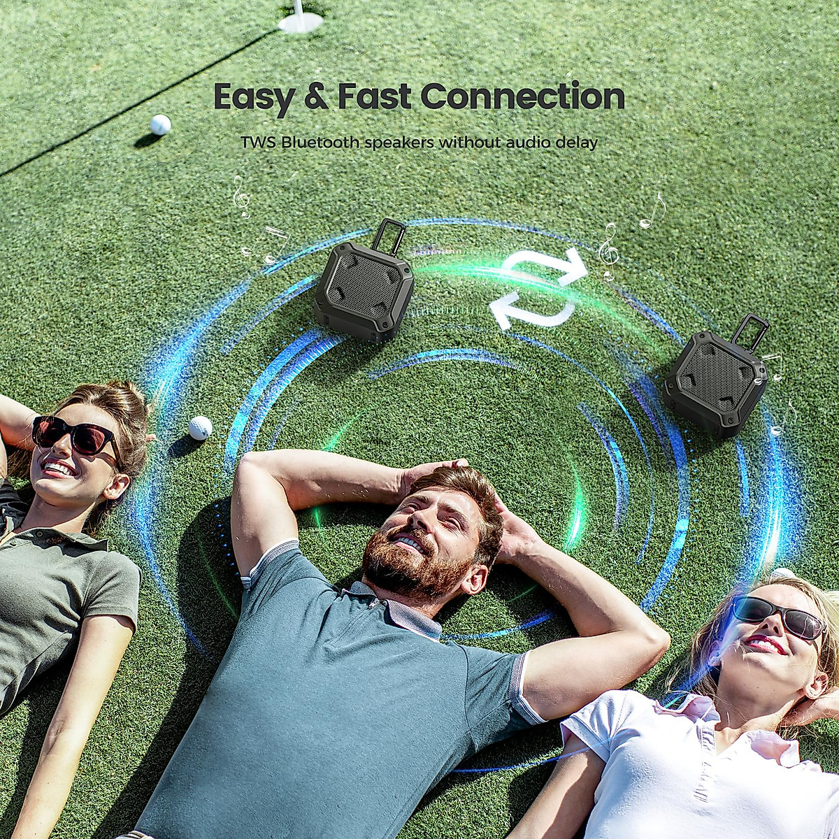 CHIFENCHY 2 Packs Golf Speaker with Magnetic, Portable Loud Stereo Sound for Golf Cart 24H Playtime, TWS Pairing, Golf Gifts for Men, Rugged Outdoor/Shockproof/Waterproof Wireless Speaker