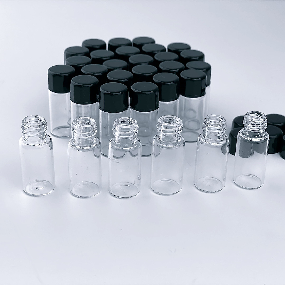 TREE OF LIFE REV. 22:14 2 ML Small Glass Vials with Screw Caps - 36 Pcs & 6 Eye Droppers - 5/8 Dram Clear Glass Sampling Bottle for Essential Oils, Anointing Oil, Fragrances or Lab Chemicals