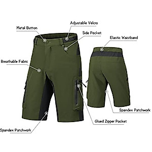 Kinkia Men's Mountain Bike Shorts Loose-fit Lightweight MTB Cycling Cargo Shorts with Pockets(KK0288-ArmyGreen-XS)