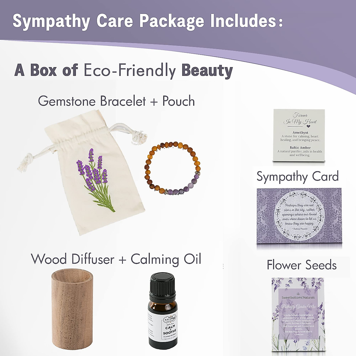 Unique Remembrance Gift for Loss of a Baby - Express Your Sympathy 4-Piece Gift Set with Memorial Jewelry, Flower Seeds, Aromatherapy Blend, Card & Gift Box - Uplifting Loss of a Child Memorial Gift