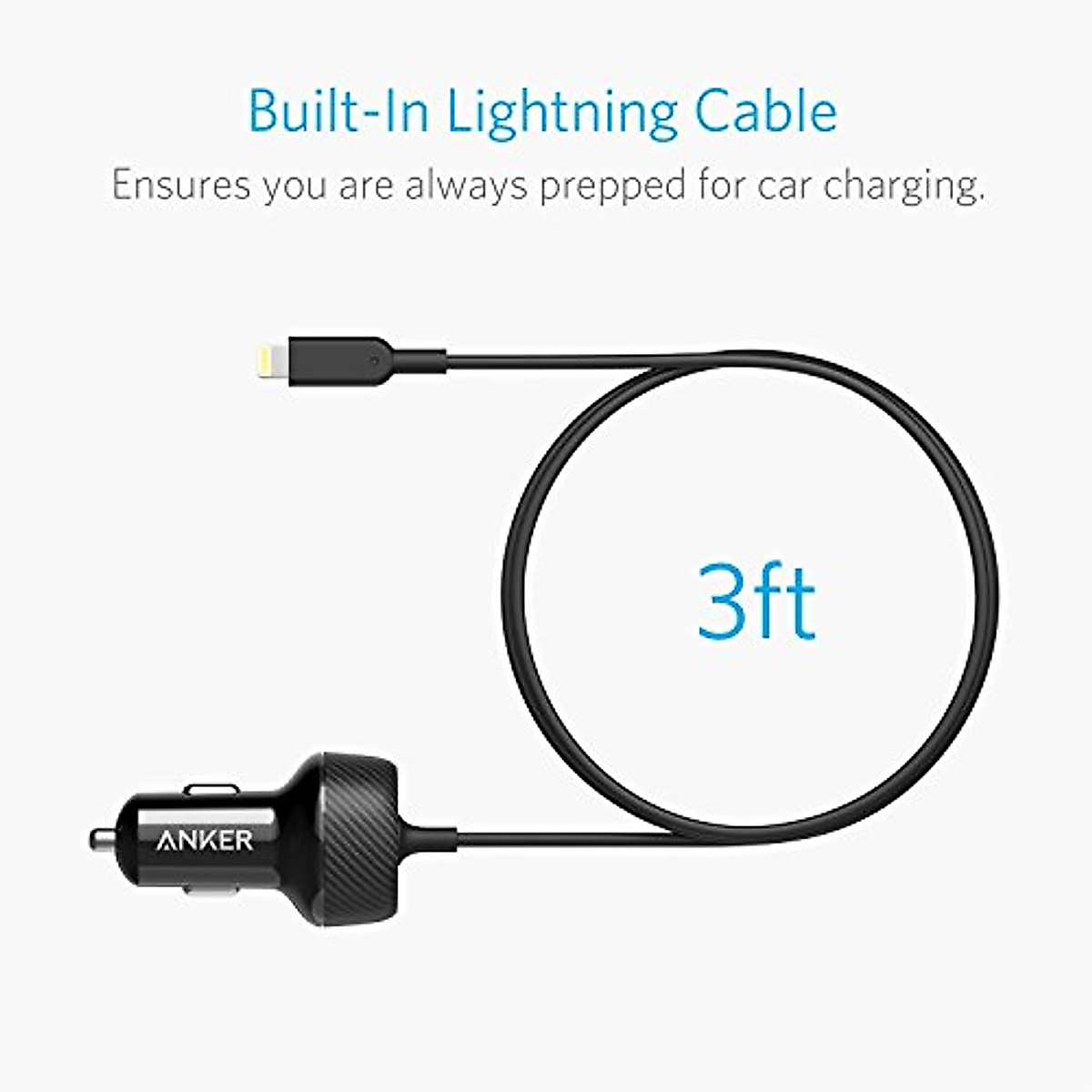 iPhone Car Charger, Anker 24W 2-Port Lightning Car Charger [MFi-Certified], with 3 ft Cable for iPhone 14 13 12 11 Pro Max mini X XS XR 8 Plus, iPad Pro/Air 2/mini, and More