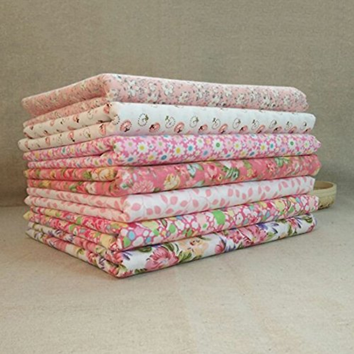 Bluelans 7pcs 10" x 10" (25cm x 25cm) Top Cotton Craft Fabric Bundle Squares Patchwork DIY Sewing Scrapbooking Quilting Floral Dot Pattern Light Pink