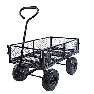 HJRTFLXC Garden Cart Utility Wagon with Removable Sides Tools cart Wheel Barrow Capacity Mesh Steel Can be Used in Farms, Warehouses, etc. (Black)