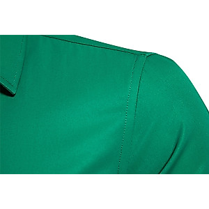 DELCARINO Men's Long Sleeve Button Up Shirts Solid Slim Fit Casual Business Formal Dress Shirt Green Large