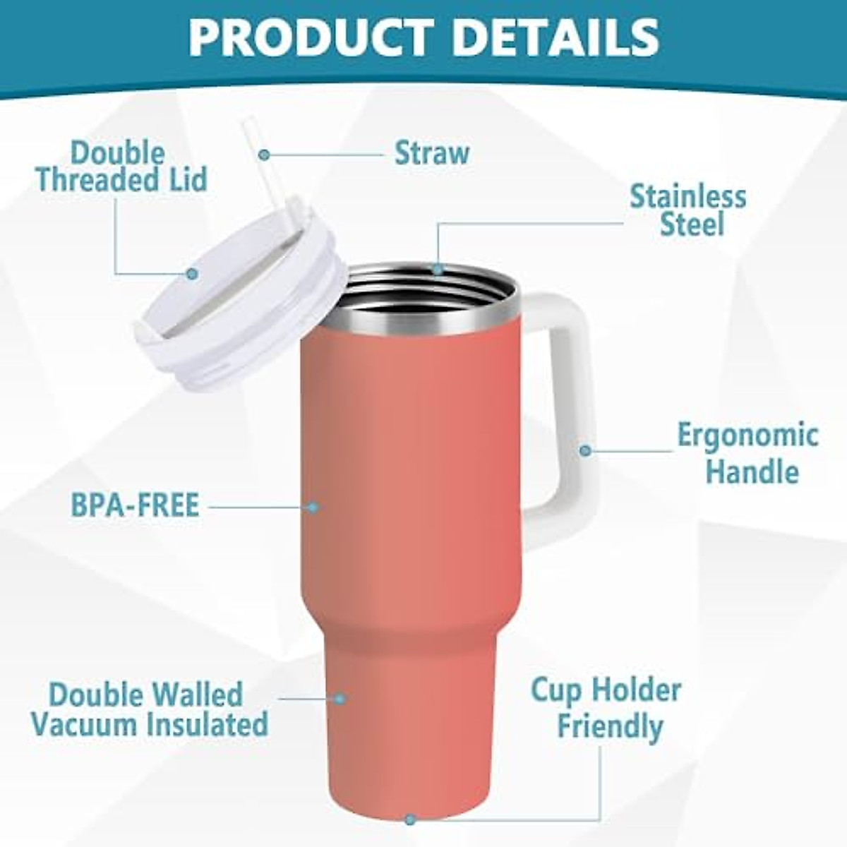 RPLIFE Gradient Pink 40oz Tumbler with Handle, 30 Oz Tumbler, Coffee Tumbler for Women