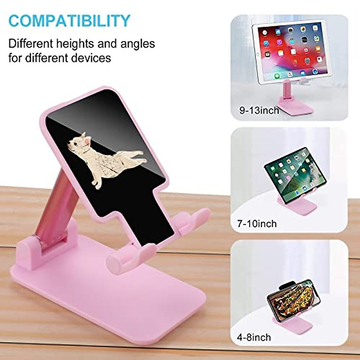 French Bulldog Yoga Cell Phone Stand Foldable Adjustable Cellphone Holder Desktop Dock Compatible with iPhone Switch Tablets (4-13")