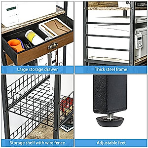 Yuyetuyo Bookshelf Industrial Retro Wood Bookcase with 2 Drawers and Wire Baskets, 4 Tier Free Standing Book Storage Shelf Display Rack for Living Room Bedroom Office, Rustic Brown