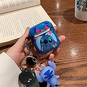 Cute Airpod Case, Airpod 2/1 case Personalise Custom, Airpod Case Cover with Keychain/Lanyard Protective Hard Case Cover Skin Portable Shockproof Cover for Women Girls Wireless Airpod 2 Case (Stich)