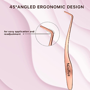 Miuffue False Eyelash Applicator DIY Lash Applicator Tool Stainless Steel Curved Eyelash Tweezers for Strip Lashes, Rose Gold